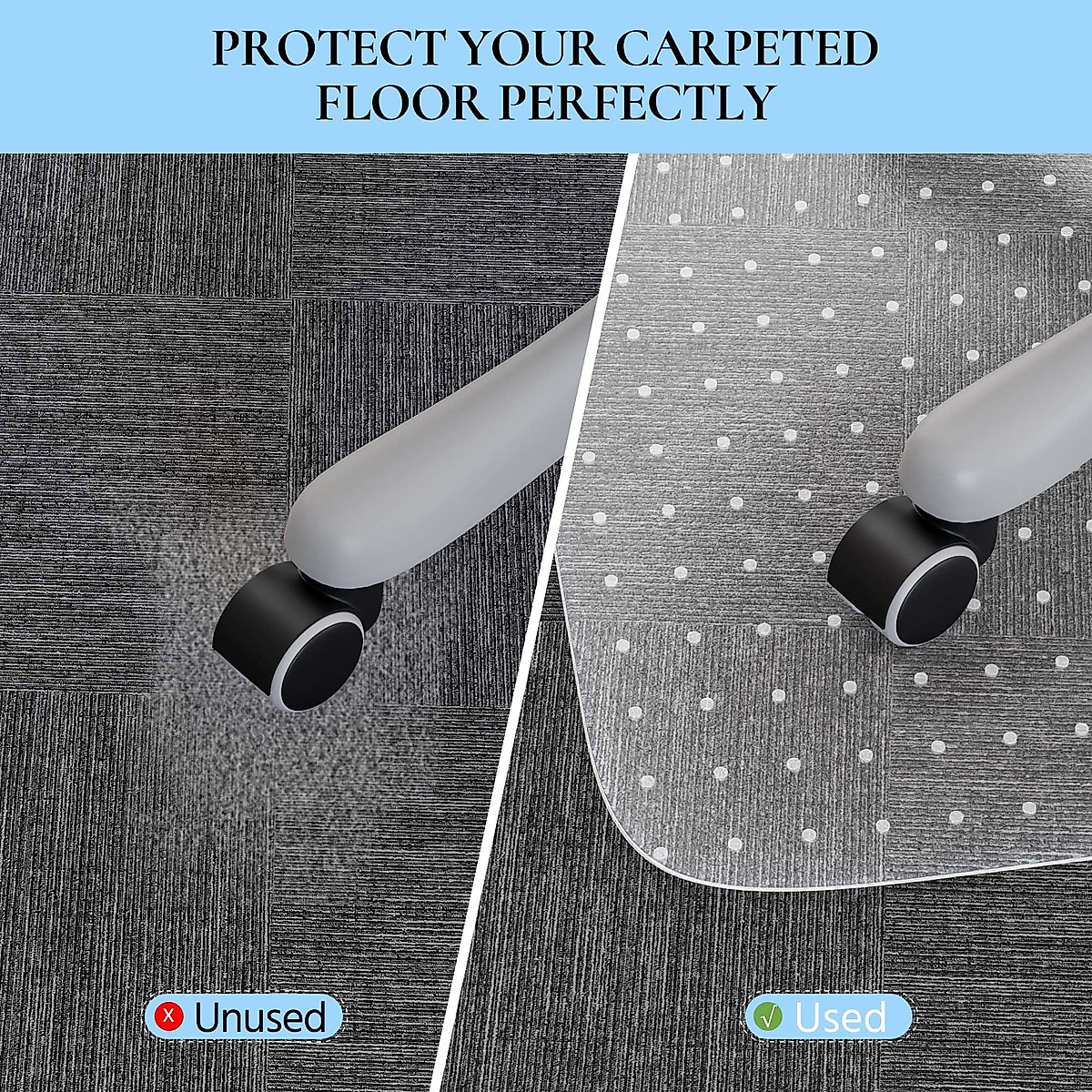 HOMEK Chair Mat for Carpeted Floors, 30” x 48” Transparent Thick Office Floor Mats for Low Pile Carpet Floors