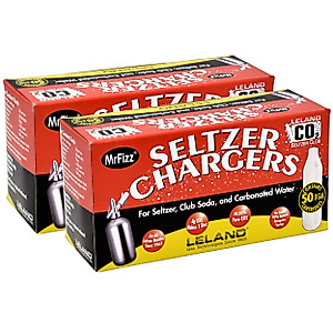 100 Leland (LE10 CO2) CO2 Soda Chargers - 8 Gram C02 Seltzer Water Cartridges For Use With Hamilton Beach Fizzini, and all 1Liter / Quart Soda Siphons