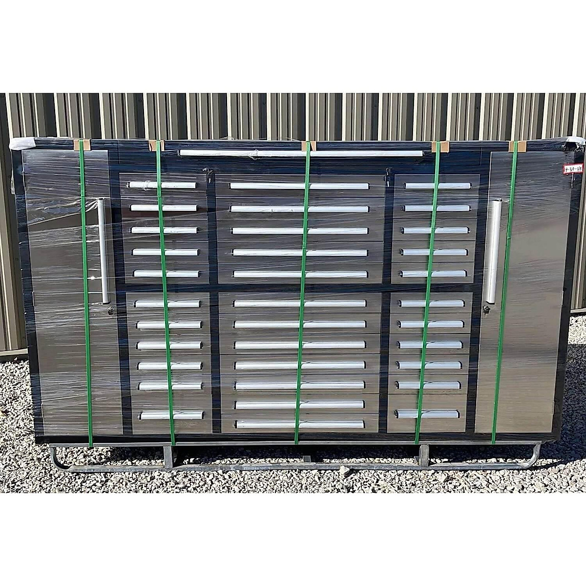 Product Dimensions:102"x22"x57" 9ft Storage Cabinet 34Drawer Steel Tool Chest Cabinet, Stainless Steel Top, Galvanized Drawers