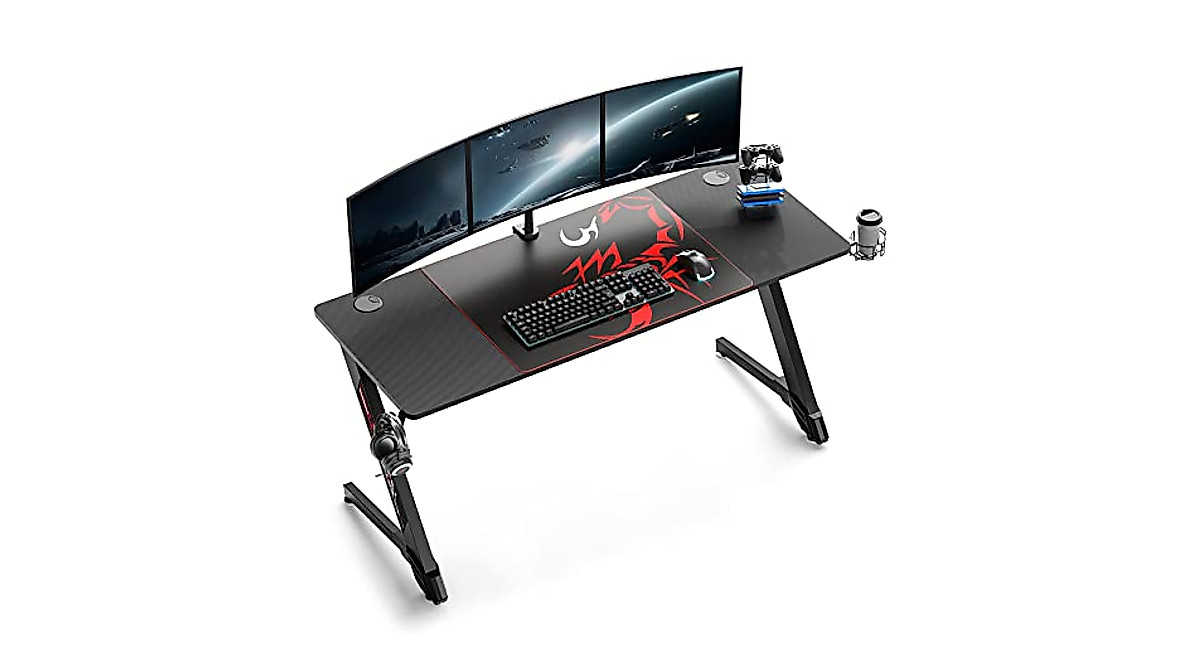 It's Organized 60-Inch Gaming Desk - Durable Carbon Fiber Surface
