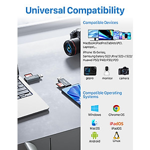 Vanja SD Card Reader, 3 in 1 USB/USB C/Micro USB Micro SD Card Reader Adapter for Mac, MacBook, iPhone 15, Camera, Android Phone, PC, Laptop, Supports Memory Card SD/Micro SD/TF/SDHC/SDXC/MMC