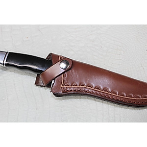 CARL THOMAS LEATHERS Custom Leather Vertical Knife Sheath Made to fit a Buck 119, Fixed Blade Knife Holder, Dyed Dark Brown
