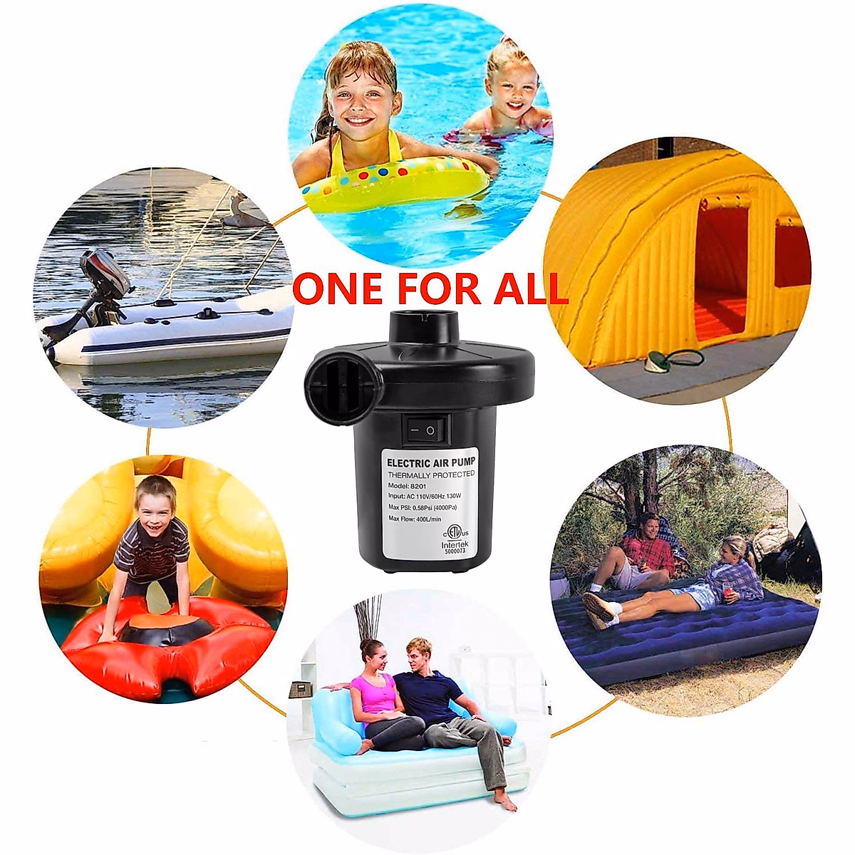 BOMPOW Electric Air Pump for Inflatables Air Mattress Pump Air Bed Pool Toy Raft Boat Quick Electric Pool Float Pump Black (AC Pump(130W))
