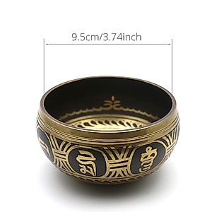 Tibetan Singing Bowl Set (3.74 inch) with Meditation Singing Bowl, Tingsha Cymbals for Healing, Yoga, Meditation, Mindfulness and Relaxation（Antique Light Brown 004）