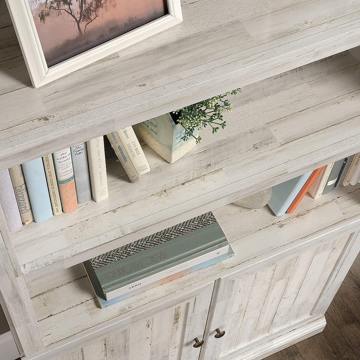 Sauder Miscellaneous Storage Bookcase/ Book Shelf With Doors, White Plank finish