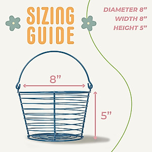 CONCORD 8" Egg Basket For Storage Collecting and Transporting Chicken and Duck Eggs. Farm Grade Wire Baskets. 2 Pack (Blue)
