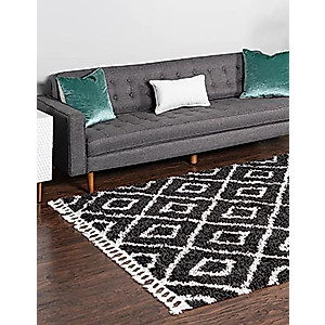 Unique Loom Hygge Shag Collection Area Rug - Diamond (9' x 12' Rectangle, Black and White)