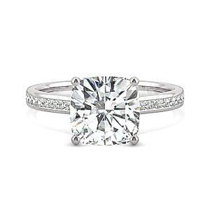 14K White Gold Moissanite by Charles & Colvard 8mm Cushion Engagement Ring-size 6.5 2.58cttw DEW
