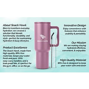 Snack hawk 40oz Insulated Stainless Steel Travel Coffee Tumbler with Handle and Straw | 100% Leak-Proof Mug | Car Cupholder Friendly | Perfect Water Cup Gift for Everyone