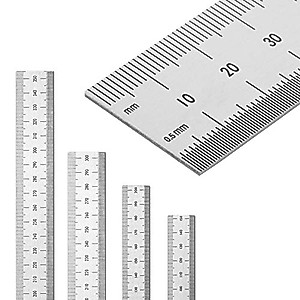Mr. Pen- Machinist Ruler, 4 Pack (6, 8, 12, 14 inch), Metric Ruler, Millimeter Ruler, (1/64, 1/32, mm and .5 mm), 6 inch Ruler, Stainless Steel Ruler
