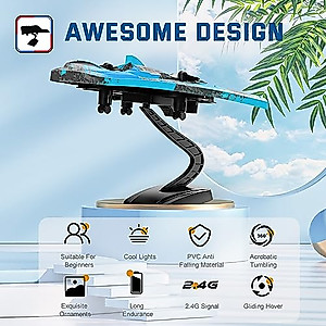 Trulloyoo Remote Control Drone for Beginners，RC Quadcopter Aircraft for Adults & Kids, B21 Fighter 2.4GHz 4-Channel Stunt Planes Airplane Toys with LED Lights, Birthday Boys Girls (Blue)