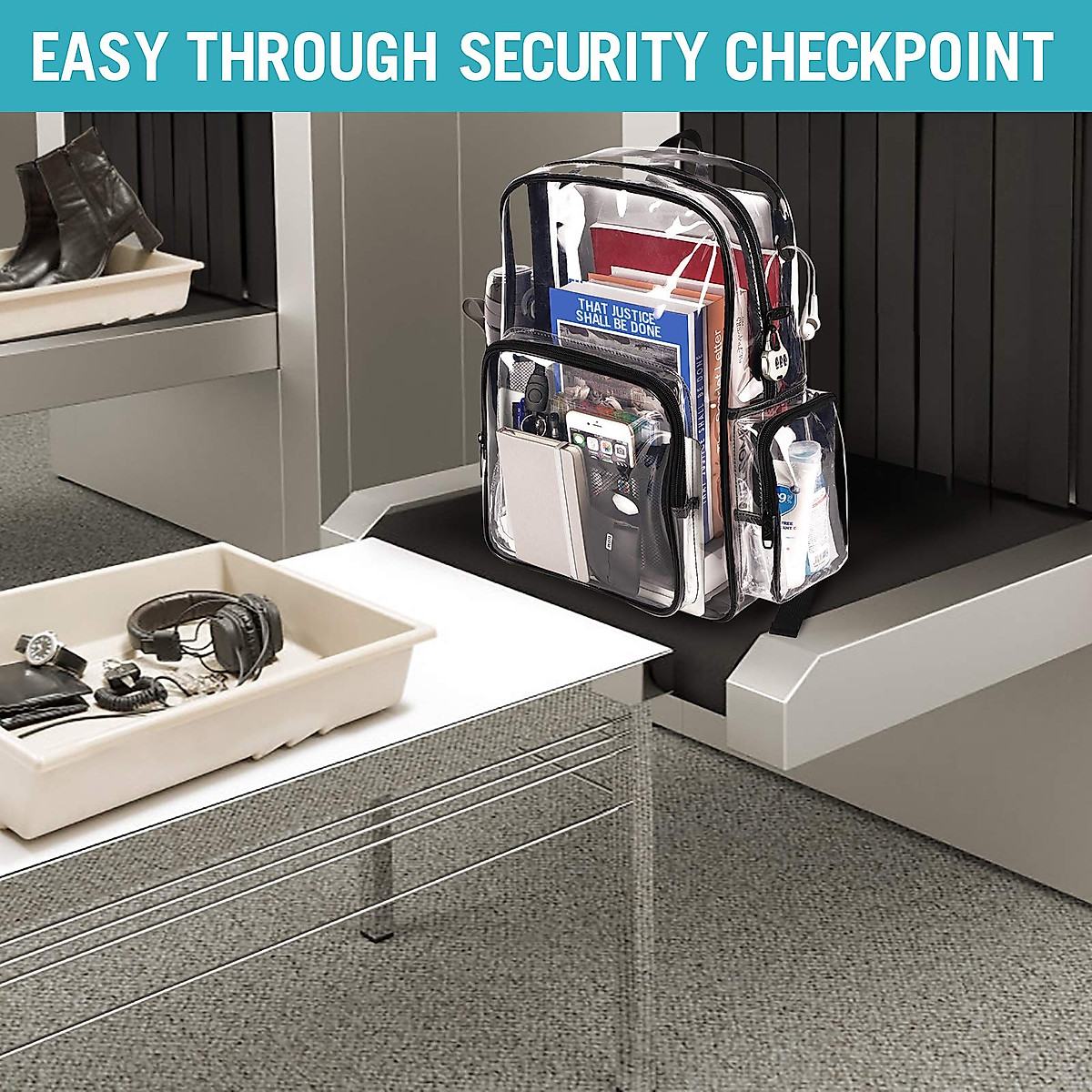 MATEIN Clear Bookbag, Anti Theft Transparent College School Backpack for Women Fits 15.6 inch Laptop