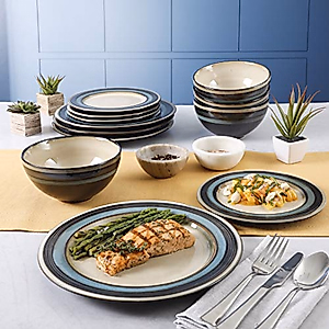 Gibson Elite 116870.12R Everston 12 Piece Reactive Glaze Dinnerware Set, Teal and Cream