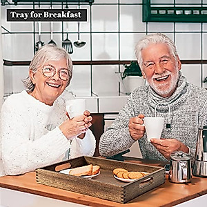 Walnut Wood Serving Tray with Handles (17 Inches)- Large Tray for Ottoman Coffee Table, Used in Bedroom, Living Room, Kitchen, Bathroom, Hospital and Outdoors