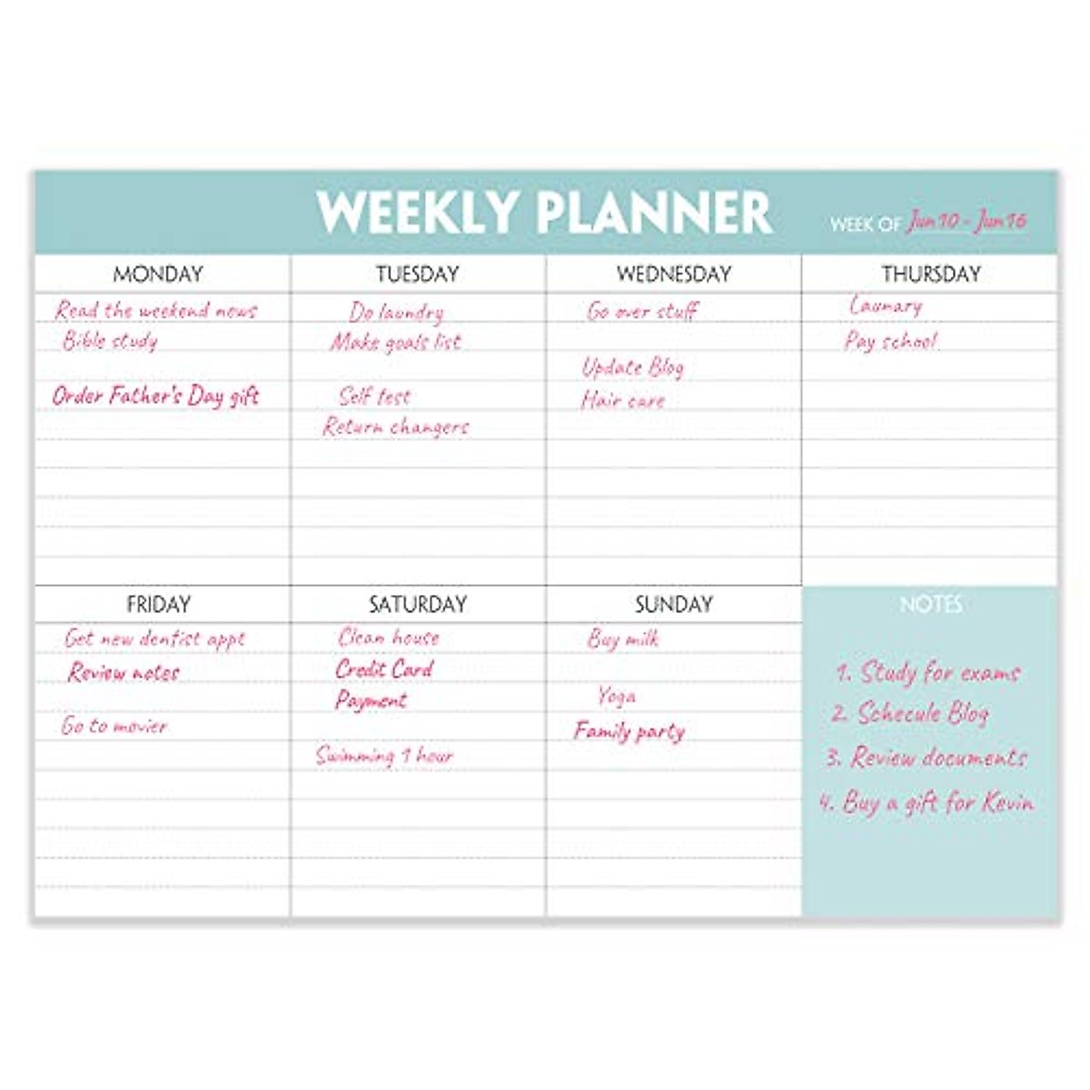Weekly Planner Notepad - Tear Off Planning Pad with Daily Schedule & Calendar, 52 Sheets, 100gsm Paper, Undated Weekly To Do List Notepad, 10x7 in