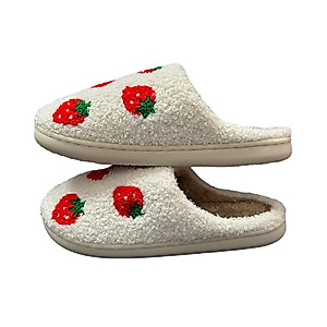 GJIKE Women's Men's Evil Eyes Slippers Winter Fuzzy Memory Foam Fluffy Warm House Shoes Strawberry 43-44