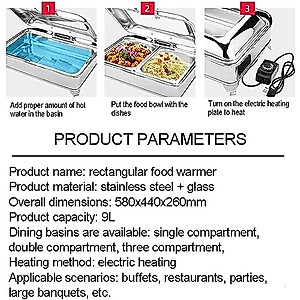 Food Warmers for Parties Buffets Electric, Stainless Steel Buffet Server and Warming Tray, 9L, Chafing Dish Buffet Set - Adjustable Temperature + Hot Plate Electricgn (Size : Gn 1/3)