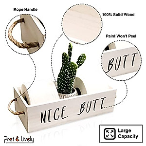 Pret & Lively Farmhouse Box, Nice Butt, Hello Sweet Cheeks,Home Decor, Storage Basket, Toilet Paper Holder, Funny Gift, Diaper Caddy, Cute Signs, Rustic Wooden Crate with Rope Handles, White