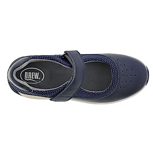 Drew Trust, Womens Velcro Mary Jane Orthopedic Comfort Shoe, Navy Leather, 10.5 Wide (D)