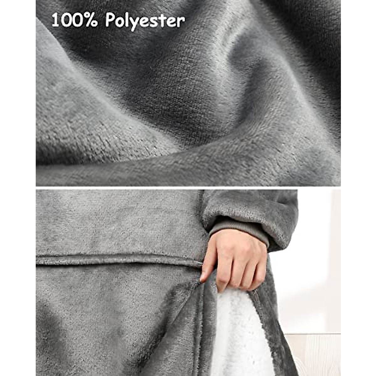 Sendowtek Wearable Blanket for Women Men Long Sherpa Hoodie with Giant Pocket Cosy OneSize Hoodie Blanket Fit for Adult Teens (Grey)