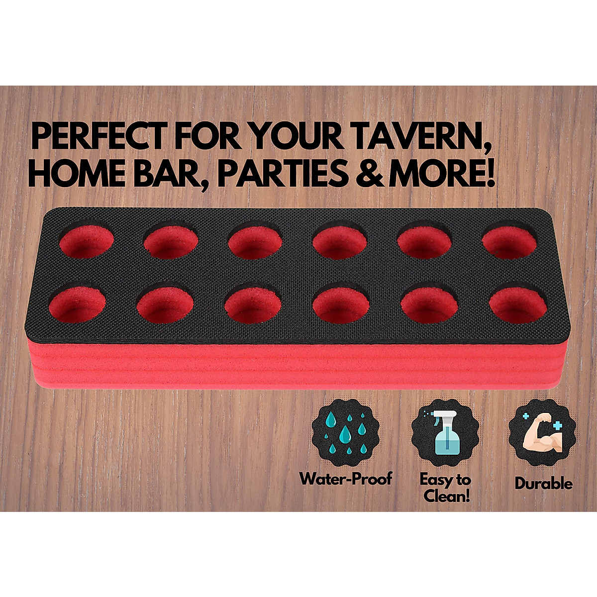 Polar Whale 2 Shot Glass Holders Organizer Modern Tray for Home Kitchen Bar or Club Party Durable Red and Black Durable Foam Serving Rack 14.5 Inches Wide Each Holds 12 Shots