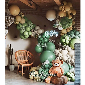 Sage Green Brown Balloon Garland Kit Double stuffed Olive Green Nude Apricot Latex Balloons Pastel Tan Avocado Green Balloon Arch for Jungle Safari Wild One Baby Shower Birthday Party Decoration