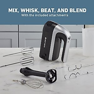 West Bend Hand Mixer Plus with Immersion Blender Attachment, 6 Speed Options with Ergonomic Handle and Snap-On Storage Case, 250-Watts, Black