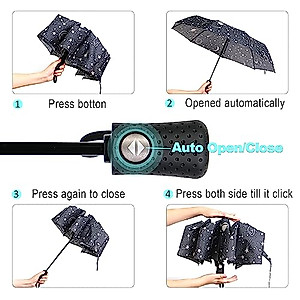 LFLFWY Compact Windproof Travel Umbrella- Large Light Automatic Open&Close Umbrellas for Rain,Triple Canopy Vented Portable Umbrellas for Men Women ,Strong Wind Resistant Folding Umbrella 10 Ribs (Starry Sky)