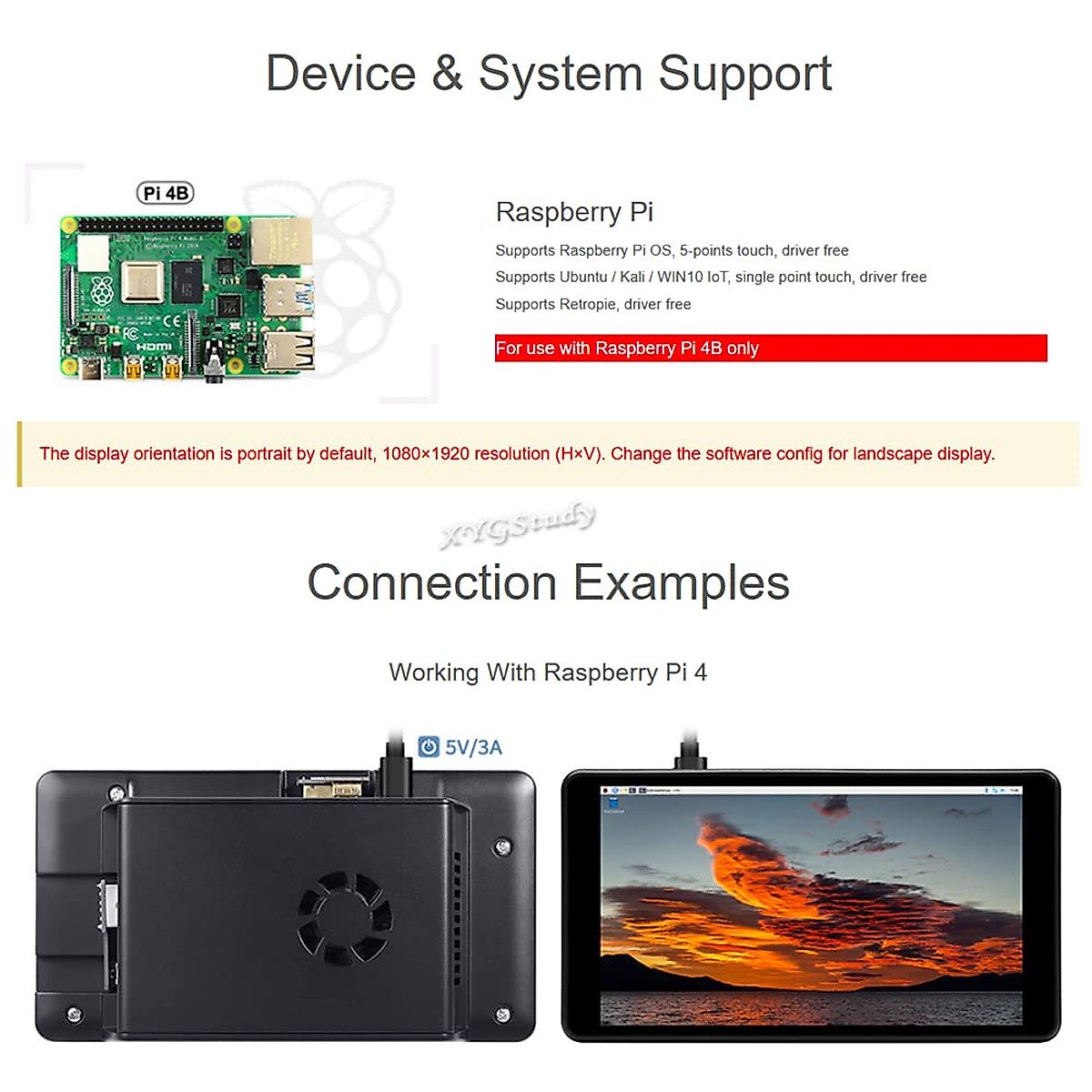 XYGStudy 5.5 inch Raspberry Pi HDMI Capacitive Touch AMOLED Display Monitor Toughened Glass Panel 1080×1920 with Protection Cover Case for Mini PC Raspberry Pi 4 Model B Computer Monitor