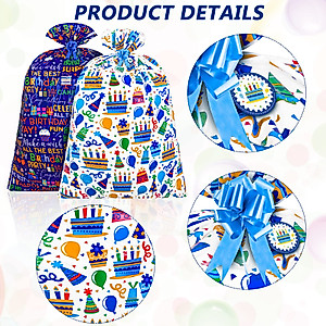 MIMIND 2 Pieces Large Plastic Birthday Gift Bags 36 x 56 Inches Giant Gift Wrap Bags Large Birthday Present Wrapping Bags with Rope, Tag, Pull Bow for Birthday Party, Baby Shower, Christmas