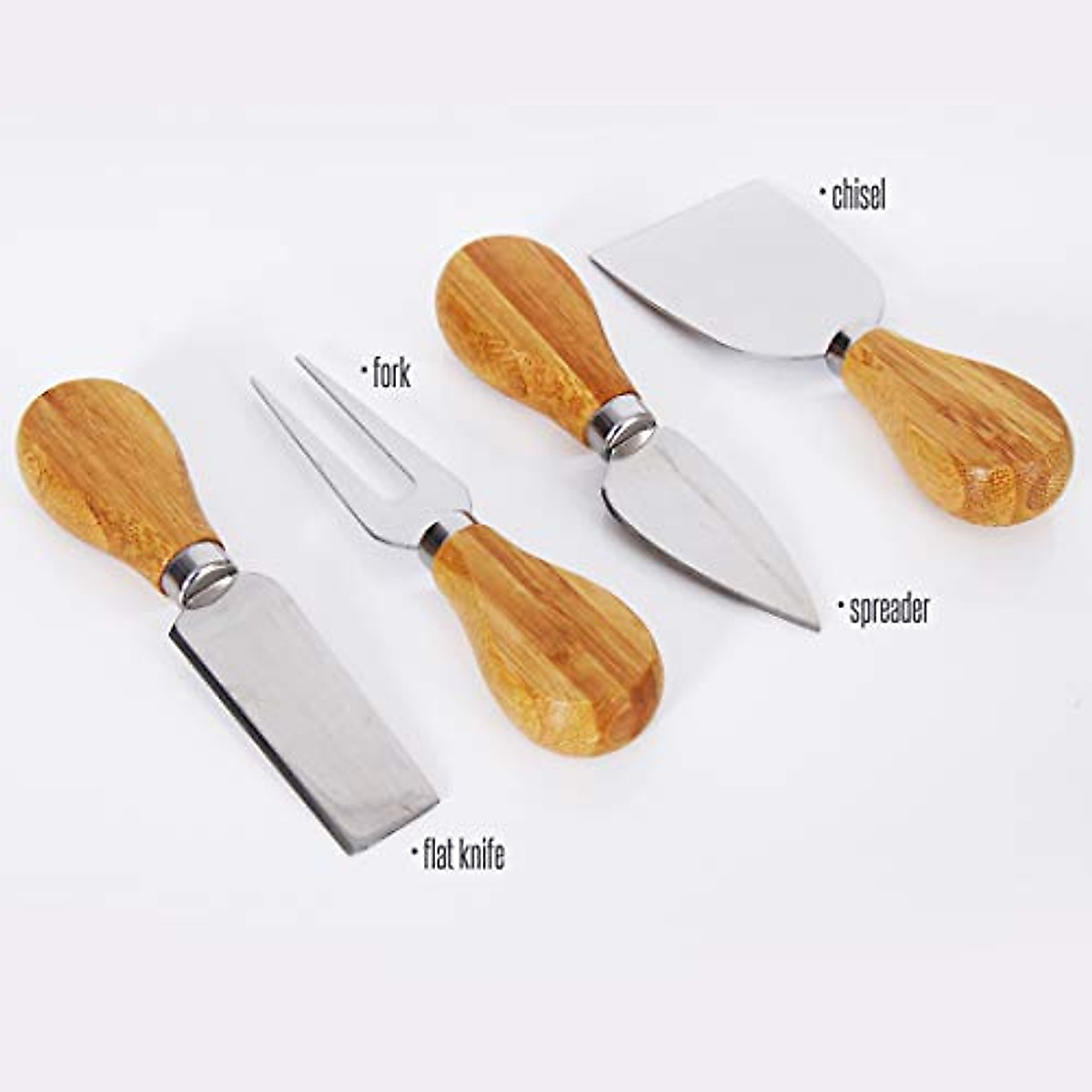 Bamboo Cheese Cutting Board Set - Flat Wood Serving Platter for Picnic Food or Wine, Rectangle Fruit and Meat Plate Kit w/Bowl, Closing Drawer Tray, 4 Stainless Steel Knives - NutriChef PKCZBD10