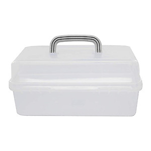 Auniwaig Portable Handled Organizer Box 33cm Plastic Sewing Box Multipurpose Art Tool Container Case Transparent Storage Box with Removable Tray for Art Craft and Cosmetic (33x20x15cm) 1pcs