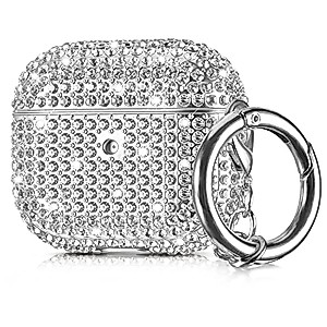 Airpods 3 Case, Filoto Bling Crystal AirPod 3rd Generation Case Cover for Women Girls, Cute Sturdy Air Pod 3 Protective Accessories with Lobster Clasp Keychain(Silver)
