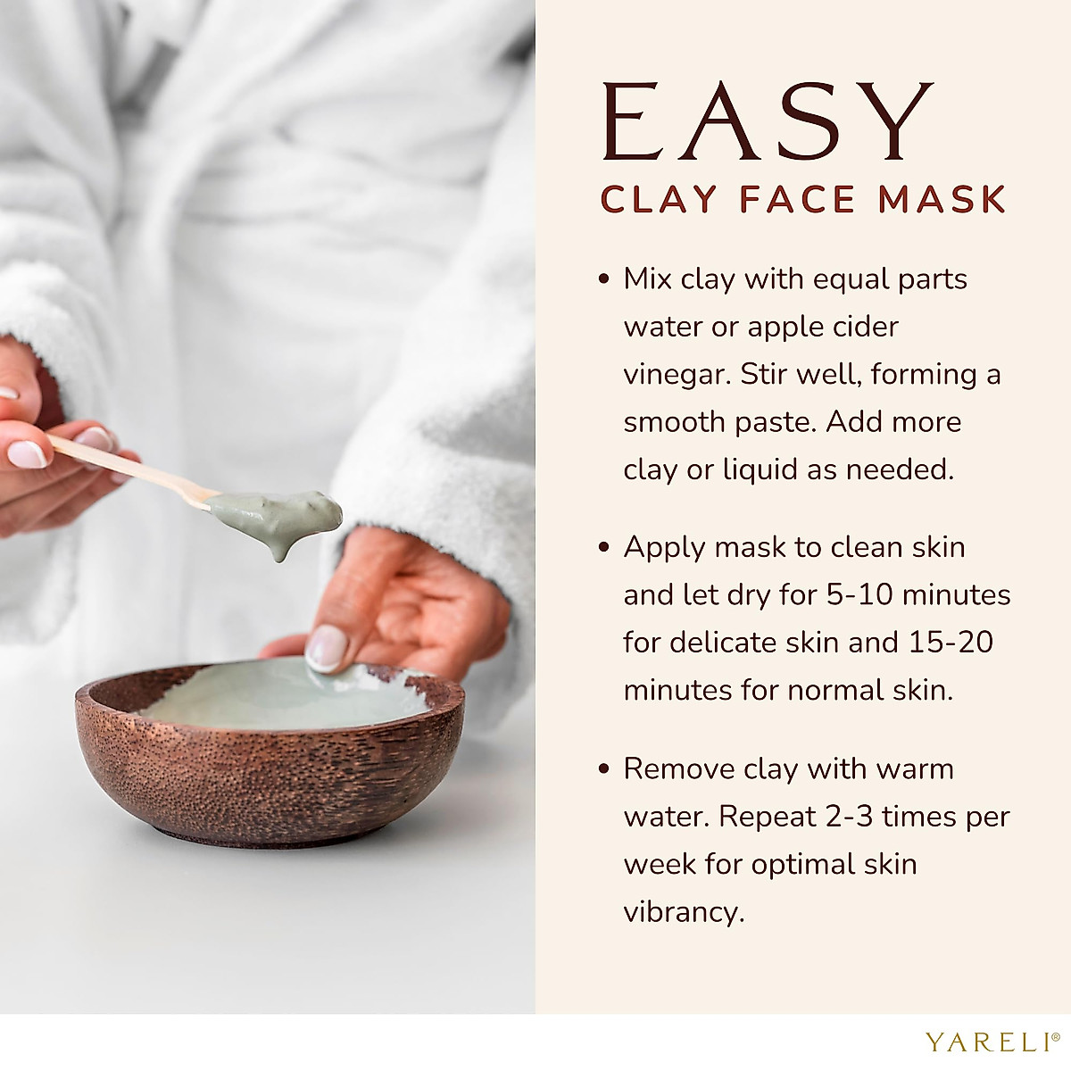 YARELI Bentonite Clay Powder Facial Mask & Detox Bath, Pure Indian Healing Clay, 2lb (32oz)