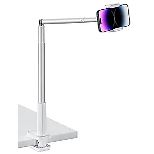 Viozon Phone Holder, Flexible Long Arm,Overhead Mount,360° Angle Adjustable,Aluminum Alloy, C Clamp for Headboard Bedside&Table&Desk,Compatible with 3.5"-6.7" Phone,iPhone 14 Plus/Pro Max W