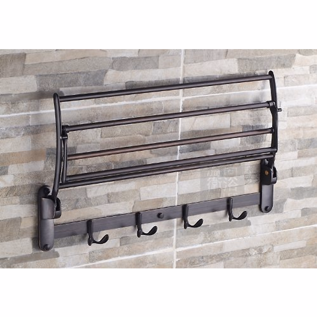 ELLO&ALLO Oil Rubbed Bronze Towel Racks for Bathroom Shelf with Foldable Towel Bar Holder and Hooks Wall Mounted Multifunctional Rack