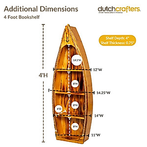 DutchCrafters 4 Foot Small Wooden Coastal Sailboat Bookcase with Four Shelves, Nautical Room Decor, Beach Themed Solid Wood Boat Shaped Book Shelf for Bathroom, Bedroom, Home Decor (Powder Blue)