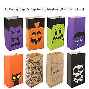 Rulyyo Halloween Trick or Treat Goody Gags Gift Bags, 8 Design, 40 PCS Halloween Treat Bags Party Favor Candy Bags