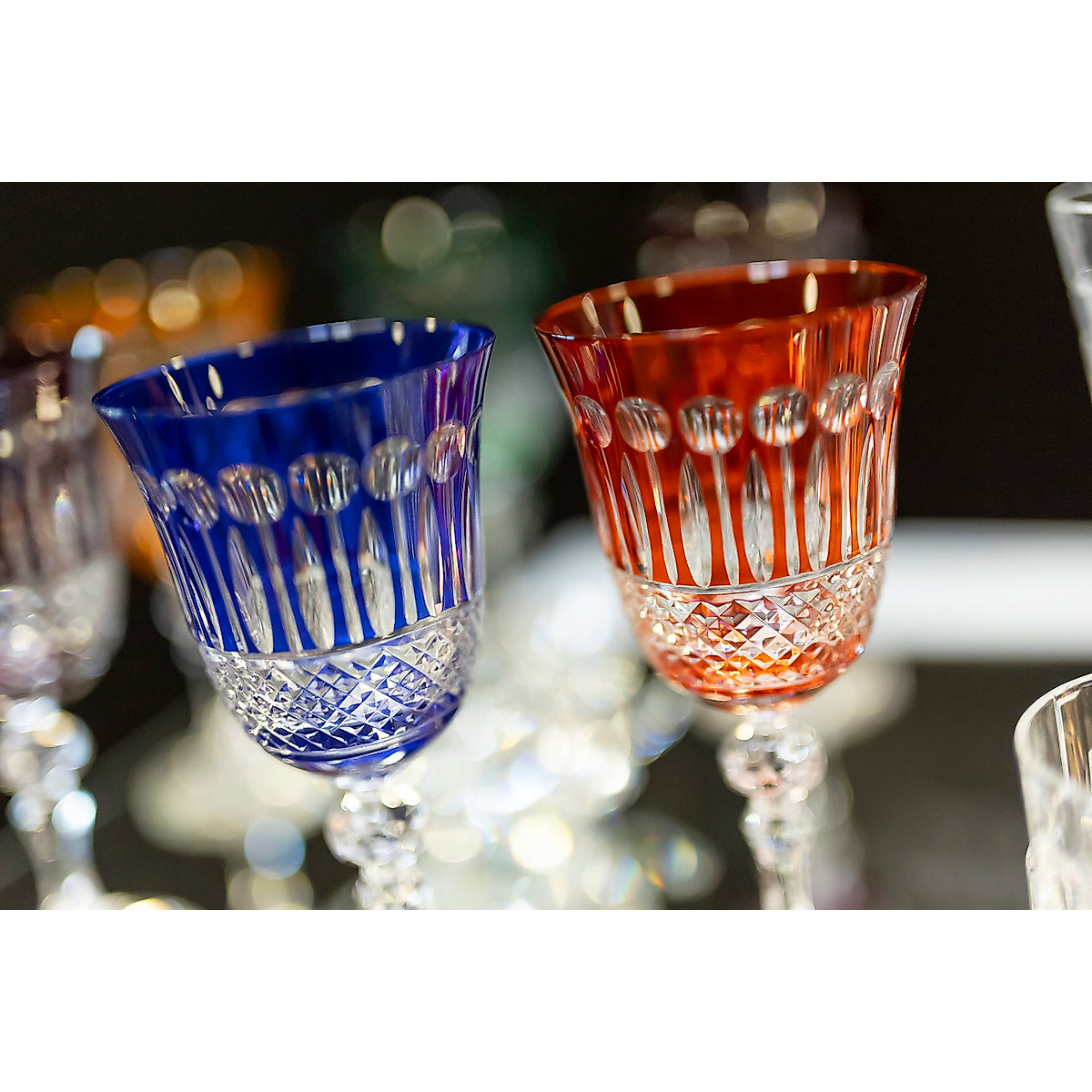 6 Red/White Wine Water Crystal Glasses - 6 Colors Assortments - Roemer Service Diamant (22cl) - Klein House - Company : Artisan du Cristal - Gift Set - Stamped : Klein 54120 Baccarat France