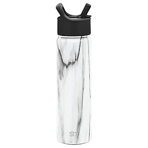 Simple Modern Water Bottle with Straw Lid Vacuum Insulated Stainless Steel Metal Thermos Bottles | Reusable Leak Proof BPA-Free Flask for Gym, Travel, Sports | Summit Collection | 22oz, Carrara Marble