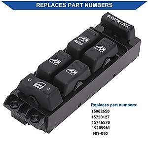 Obaee Car Power Window Switch Control Open Button Compatible with 2000 2001 2002 Chevy Tahoe Suburban Silverado Avalanche GMC Yukon Sierra 1500 2500 3500 Cadillac Escalade Replaces 19259961 ‎15062650