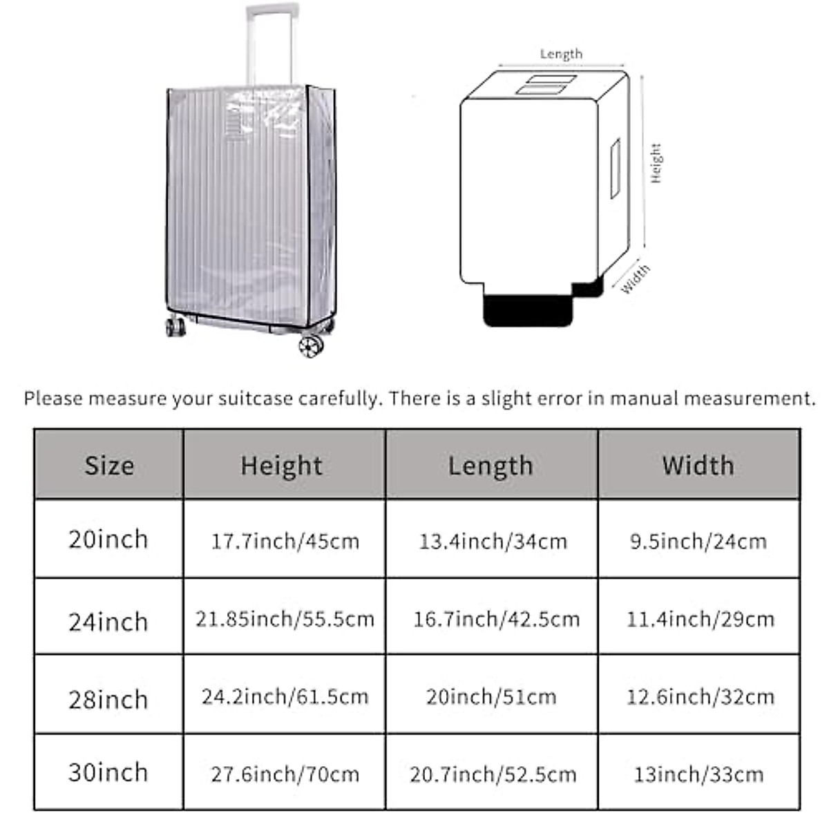 Hsyydzi Luggage Protector Case Clear PVC Suitcase Cover - Dustproof, Waterproof, Scratch-Resistant Luggage Covers for Suitcase, Clear Luggage Protector Cover(28inch-24.2''H * 20''L * 12.6''W)