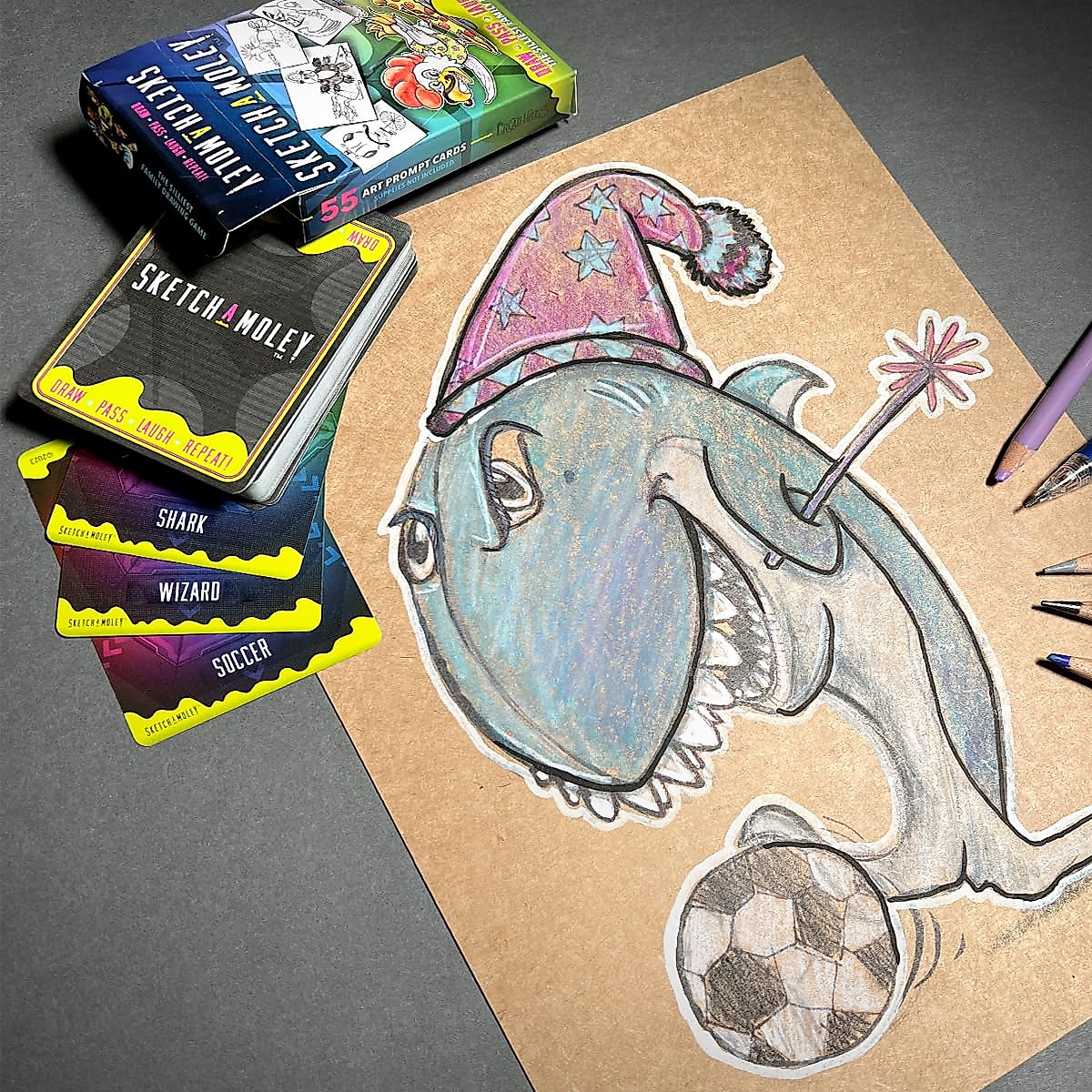 SketchaMoley Silly Family Drawing Game of Round Robin Art Mashups! 1-6+ Players. 55 Cards Travel Deck. Creative Stocking Stuffer Gifts for Kids Teens Artists Daily Art Prompts Ideas