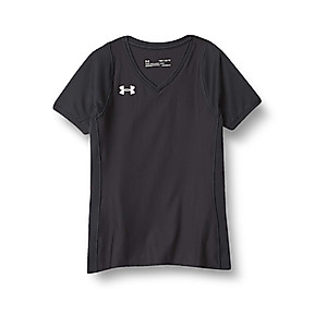 Under Armour Girls' Volleyball Powerhouse Short-Sleeve Jersey , Black (001)/White , Youth Medium