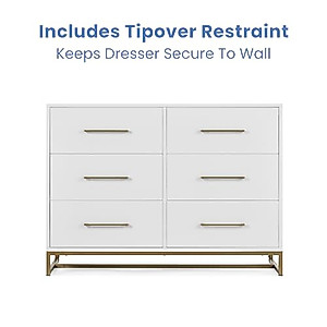 Delta Children Jade 6 Drawer Dresser with Interlock Drawer System, Bianca White/Melted Bronze