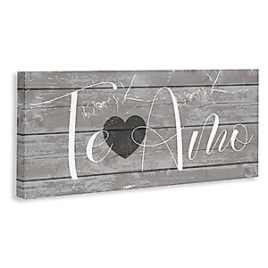 Stupell Industries Te Amo Romantic Rustic Grey Sign with Heart Wall Art, 10 x 24