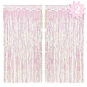 xo, Fetti Decorations Iridescent Fringe Foil Curtain - Set of 2 | Bachelorette Party Bridal Shower Backdrop, Wedding, Birthday Photo Booth