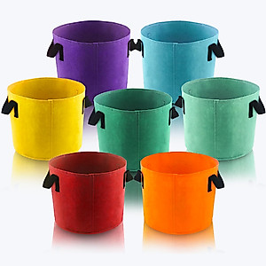 Sinimaka 5 Gallon Grow Bags, 7 Pack Colorful Fabric Plant Pots with Handles for Garden and Outdoor Planting