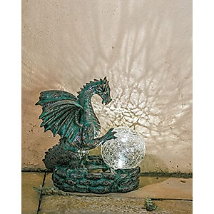 TERESA'S COLLECTIONS Garden Sculptures & Statues, Solar Dragon Outdoor Statues Figurines, Resin Bronze Gothic Decor Lawn Ornaments for Patio Table Deck Balcony Yard Decorations, 8.9 Inch