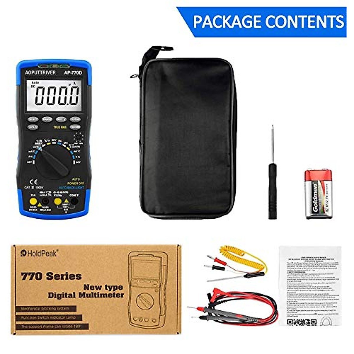 Digital Multimeter AP-770D TRMS 40000Counts Multimeter Tester Autoranging Voltmeter Ammeter with High Precision for NCV AC/DC Voltage Current Resistance Capacitance Frequency Diodes hFE Temperature